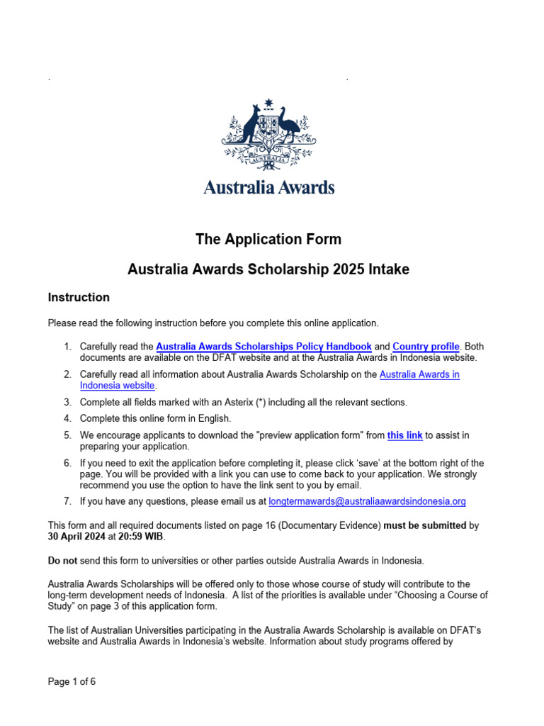 Hasnalamondji Australia Awards Scholarships Application Form Phd And