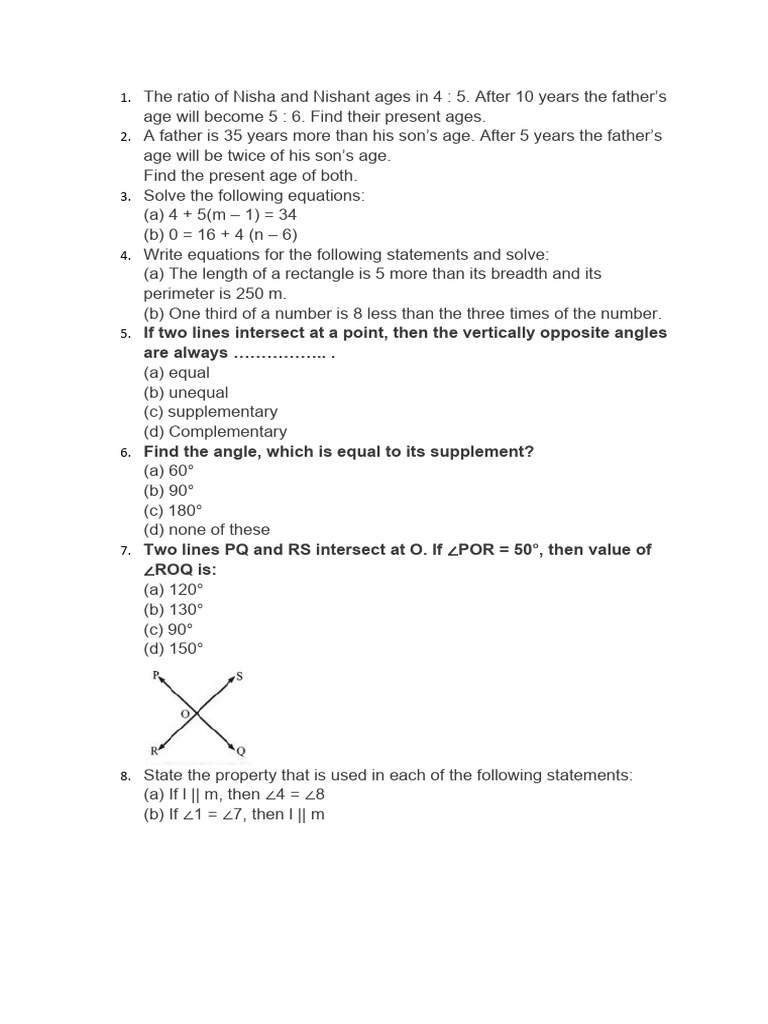 Simple Equations & Lines & Angles | PDF