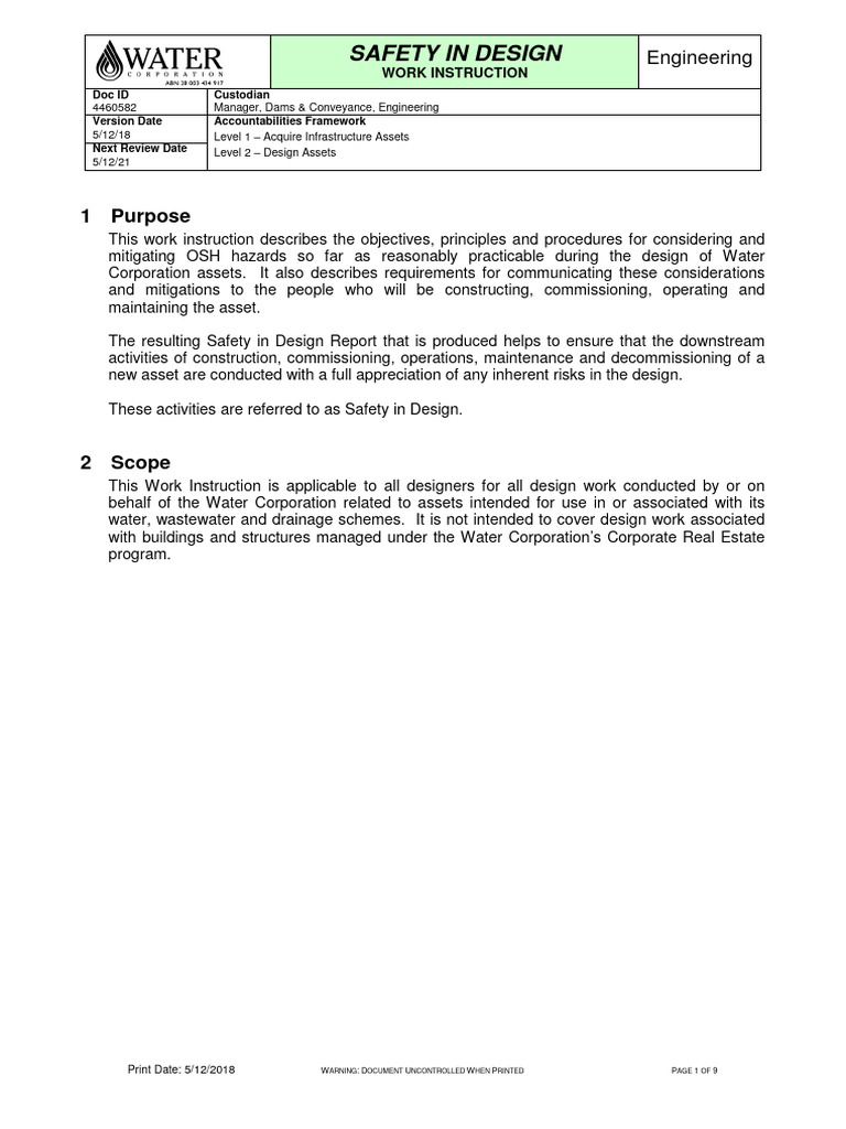Safety in Design Work Instruction | PDF | Risk | Risk Assessment