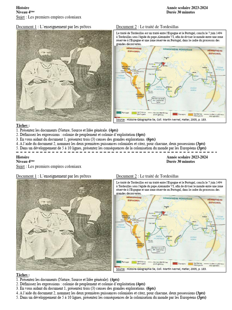 Évaluation sur la colonisation en 4ème | PDF | Colonisation | Colonialisme