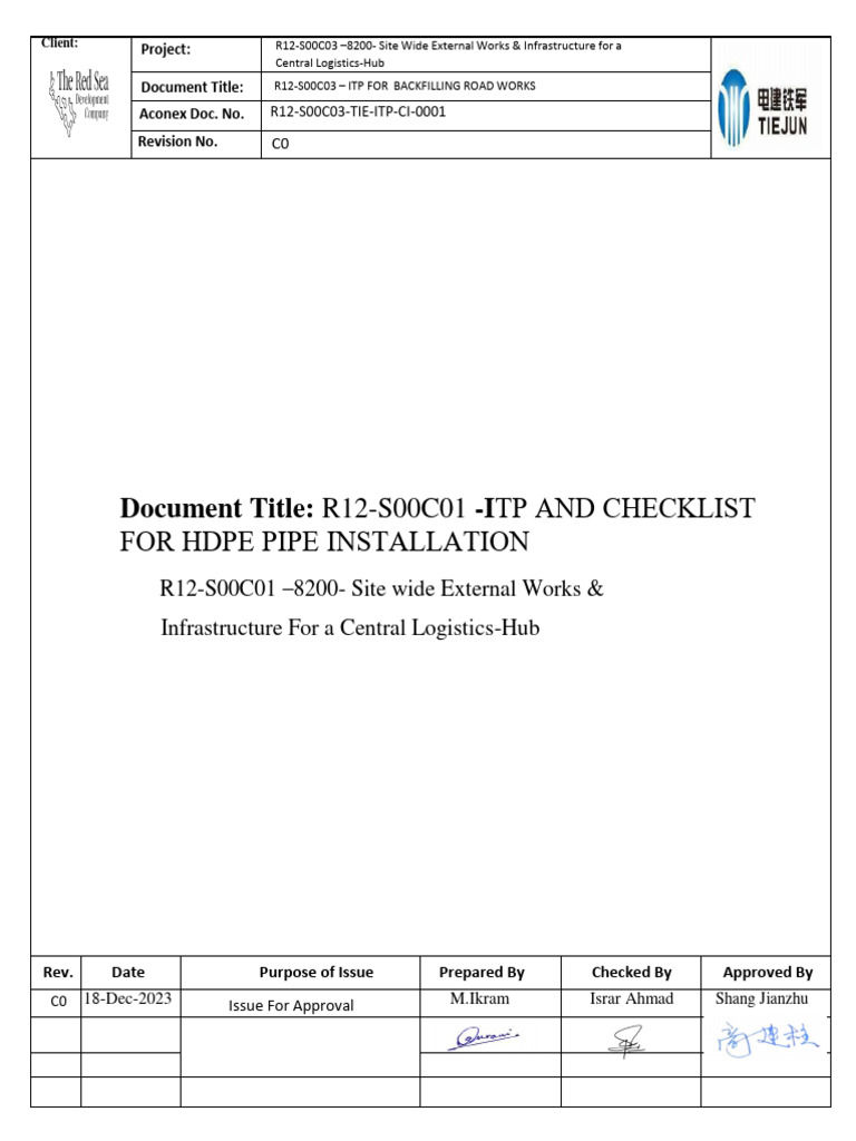 Itp and Checklist For Hdpe Pipe Installation | PDF | Pressure Measurement | Pressure