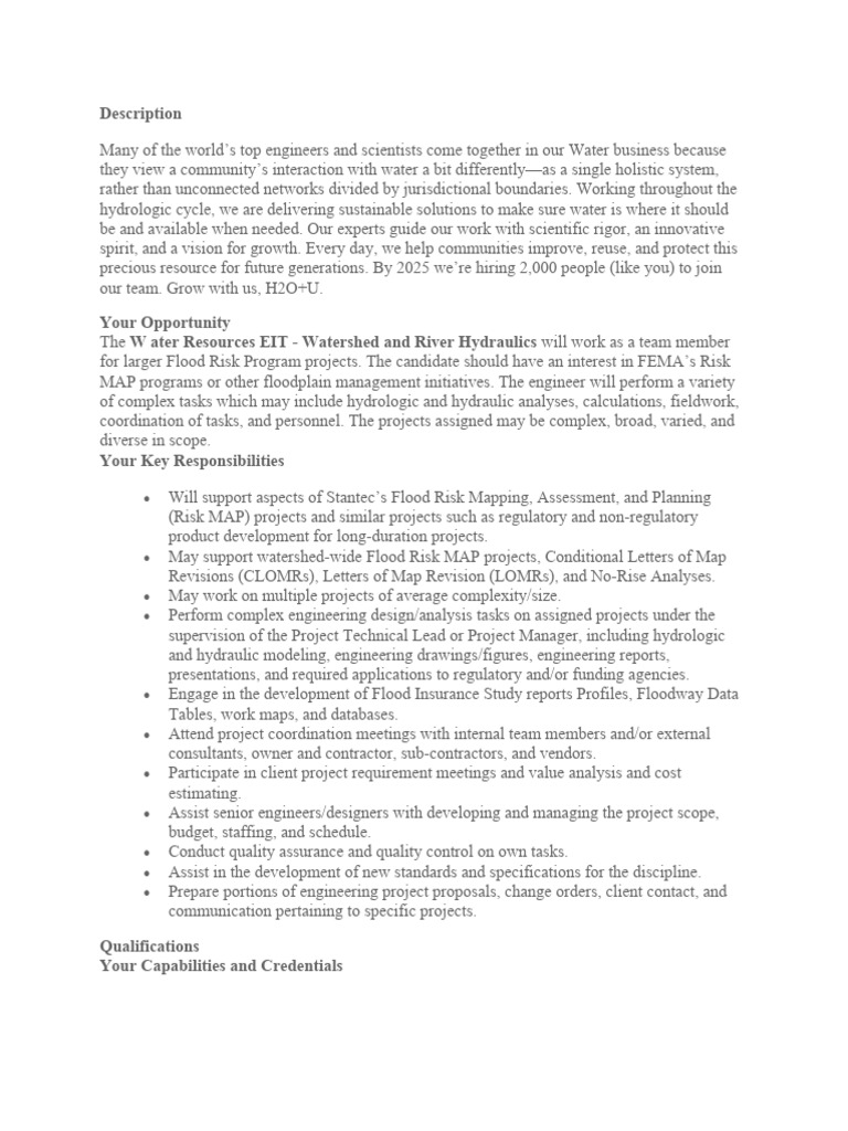 Job Description Stantec II | PDF | Flood | Engineering