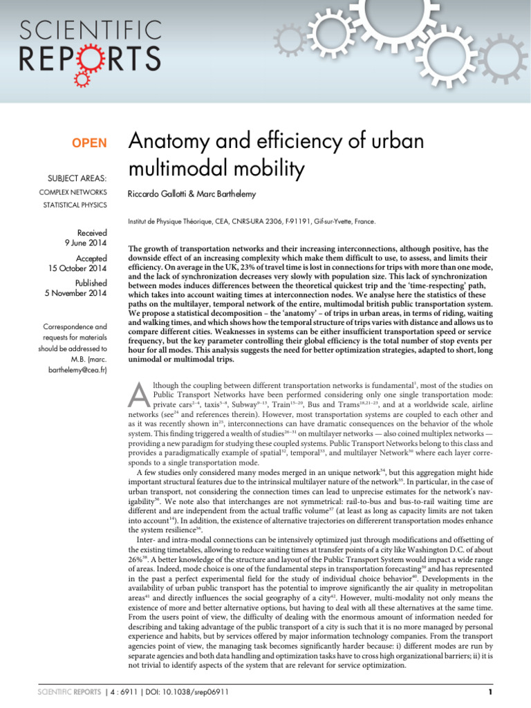 Anatomy and Efficiency of Urban Multimodal Mobility, Riccardo Galloti ...