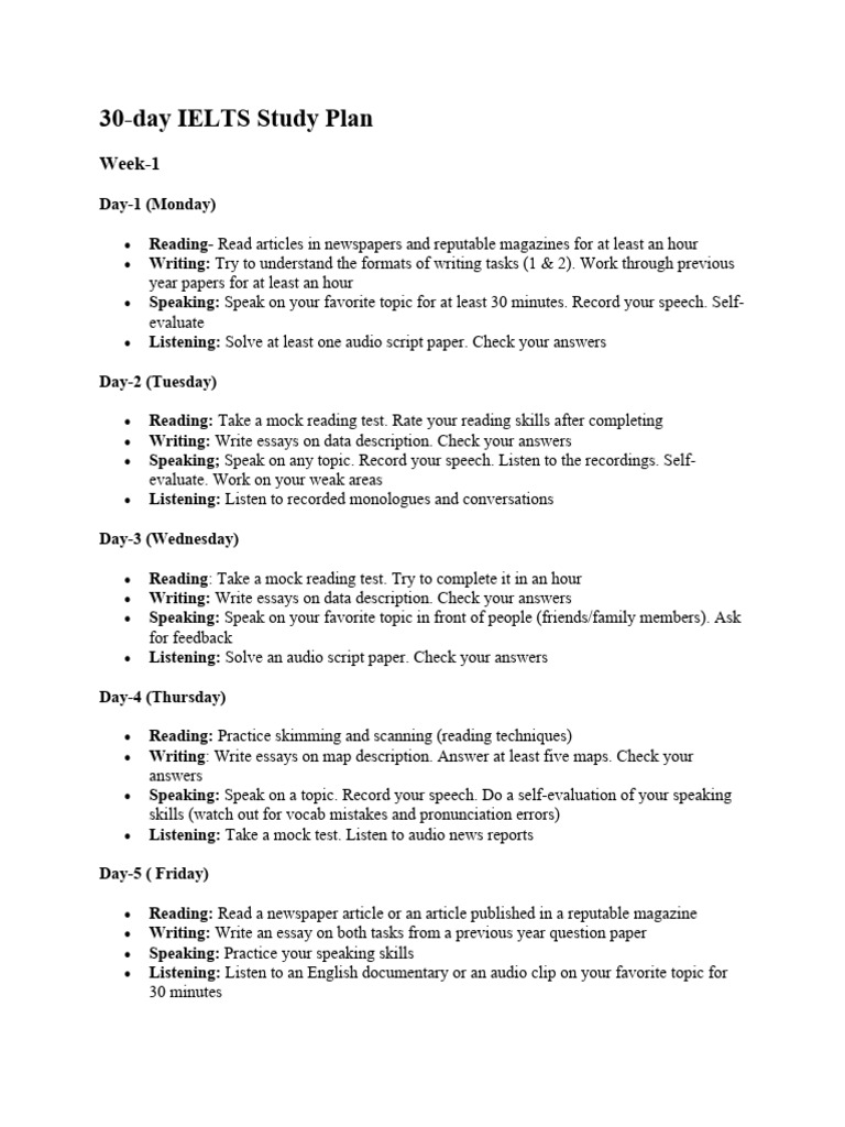 IELTS Preparation Plan | PDF | Essays | International English Language ...