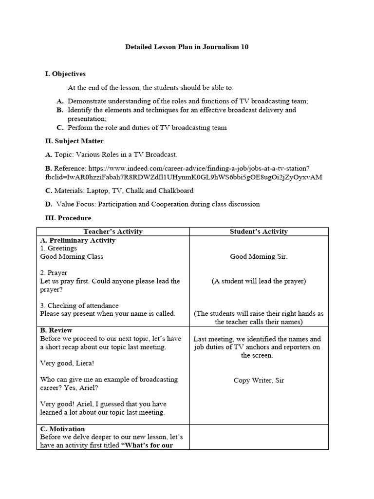 Various Roles in A TV Broadcasting (SPJ 10) | PDF | Meteorology | Audio ...