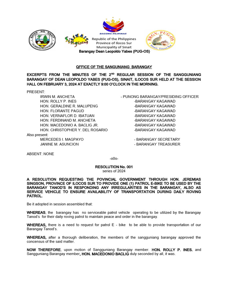 Resolution On Patrol E - Bike | PDF | Philippines