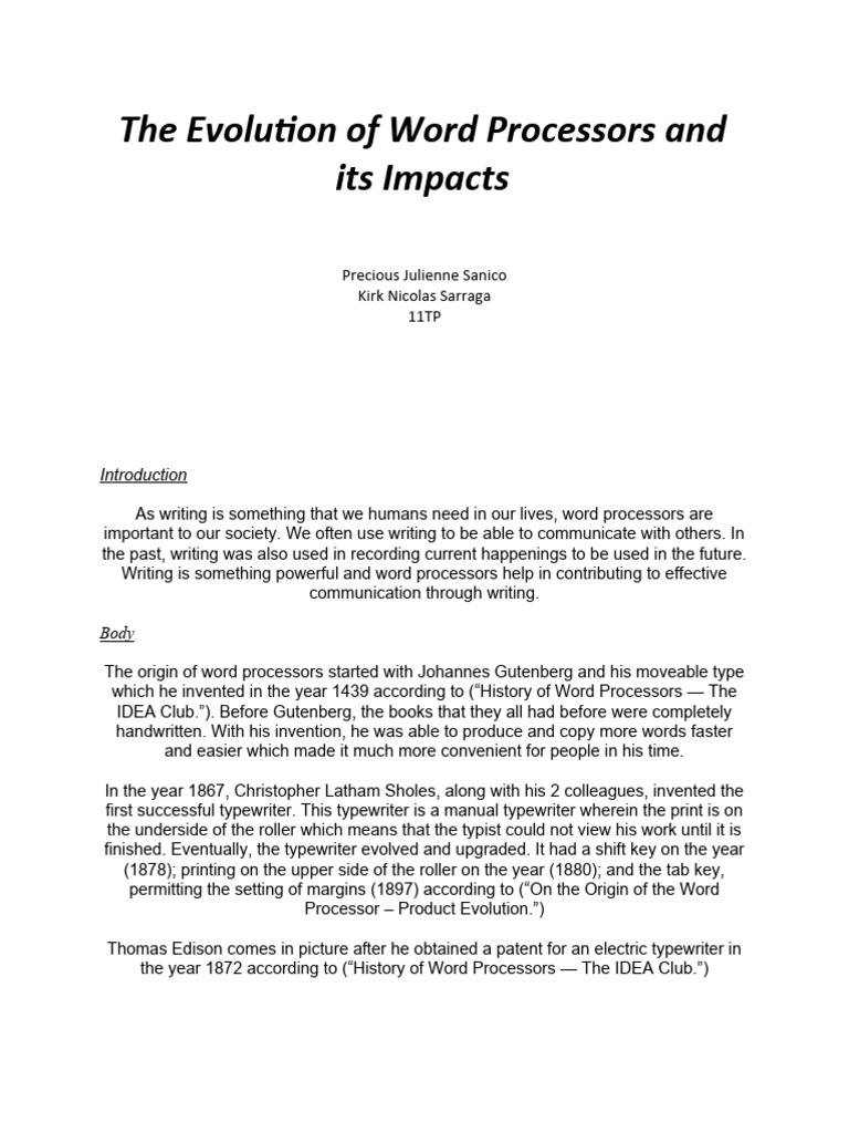 (Final) The Evolution of Word Processors and Its Impacts | PDF | Word ...
