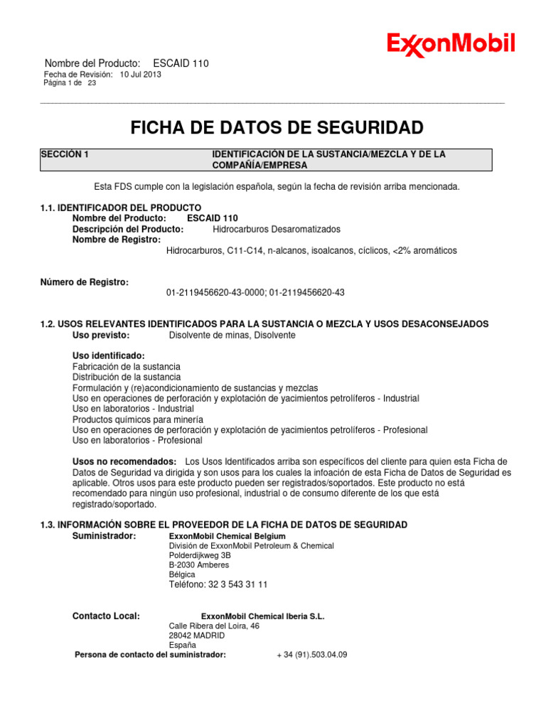 Escaid 110 Diluyente Planta | PDF | Agua | Residuos