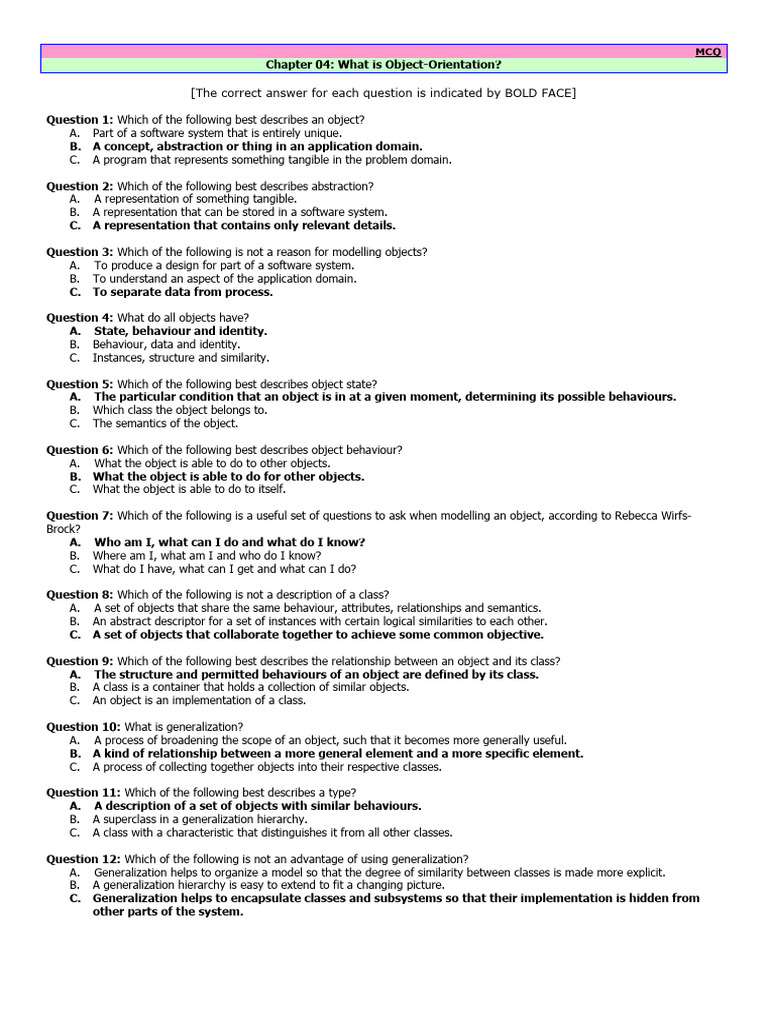 MCQ FROM Author CH04 UML | PDF | Inheritance (Object Oriented Programming) | Class (Computer ...