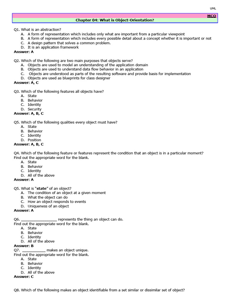 Mcq Ch04 Uml M3 Download Free Pdf Inheritance Object Oriented Programming Class