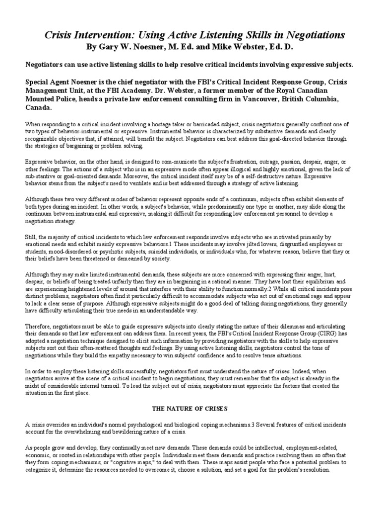 Crisis Intervention | PDF | Negotiation | Empathy