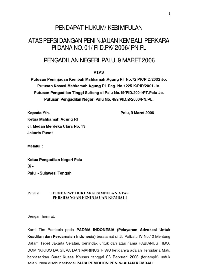 Pendapat Hukum PK Tibo | PDF
