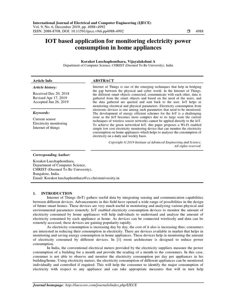 Iot Based Application For Monitoring Electricity P Pdf Internet Of