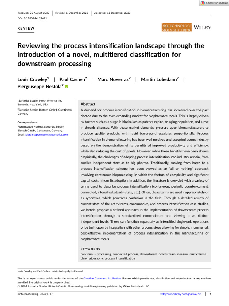 Process Intensification in Biomanufacturing | PDF | Monoclonal Antibody ...