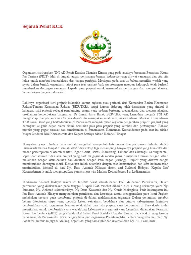 Sejarah Persit Kartika Chandra Kirana | PDF
