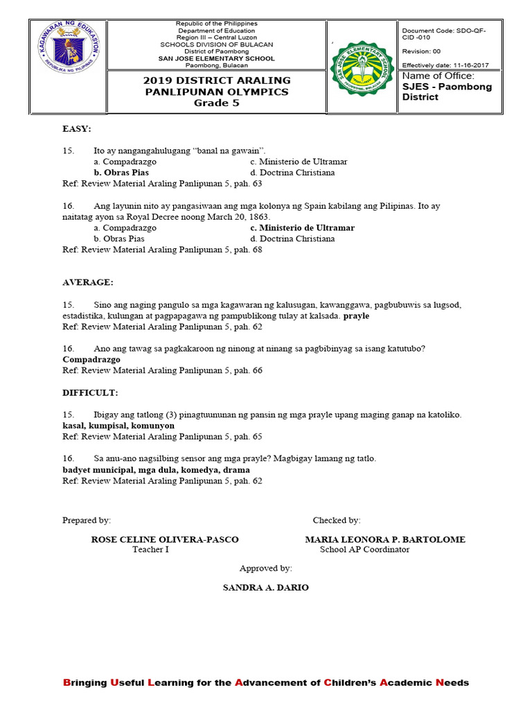2019 AP Olympics Questions Coaches | PDF