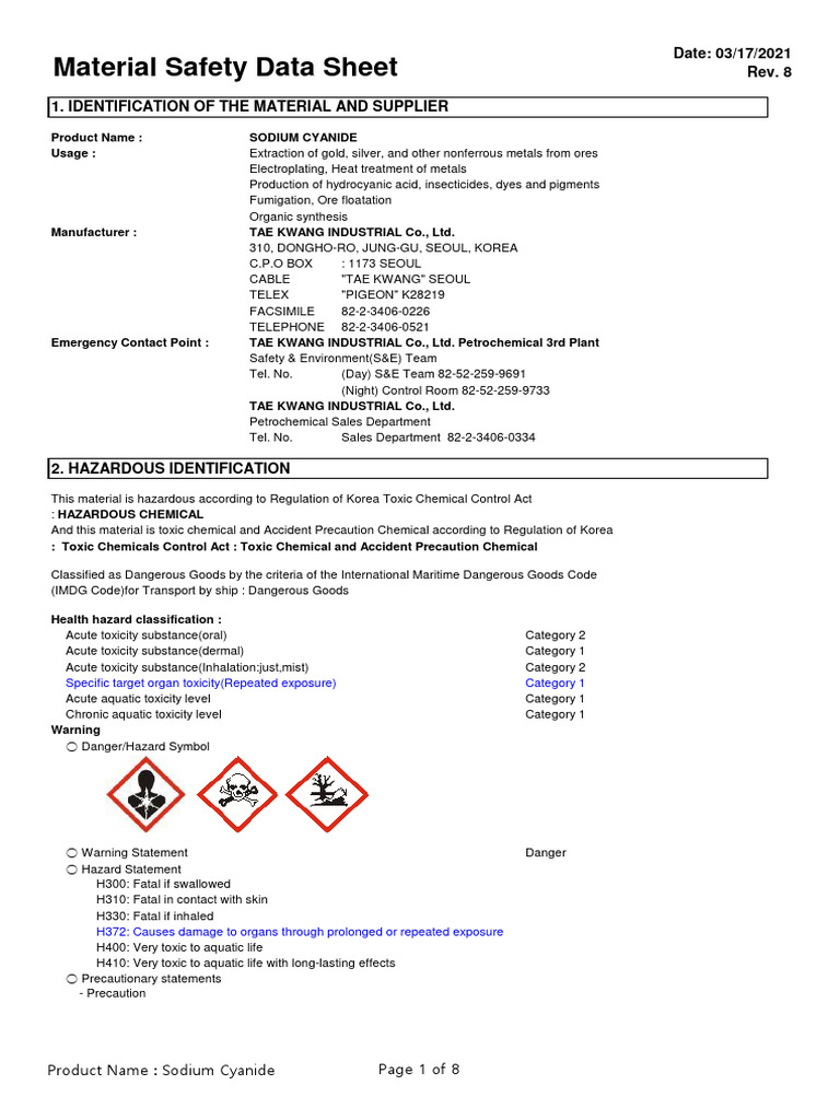 NaCN MSDS en | PDF | Firefighting | Toxicity