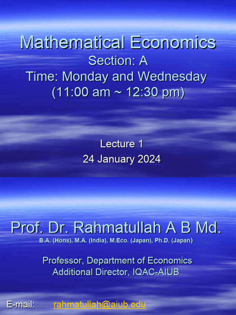 Mathematical Economics Course Overview | PDF | Linear Programming ...