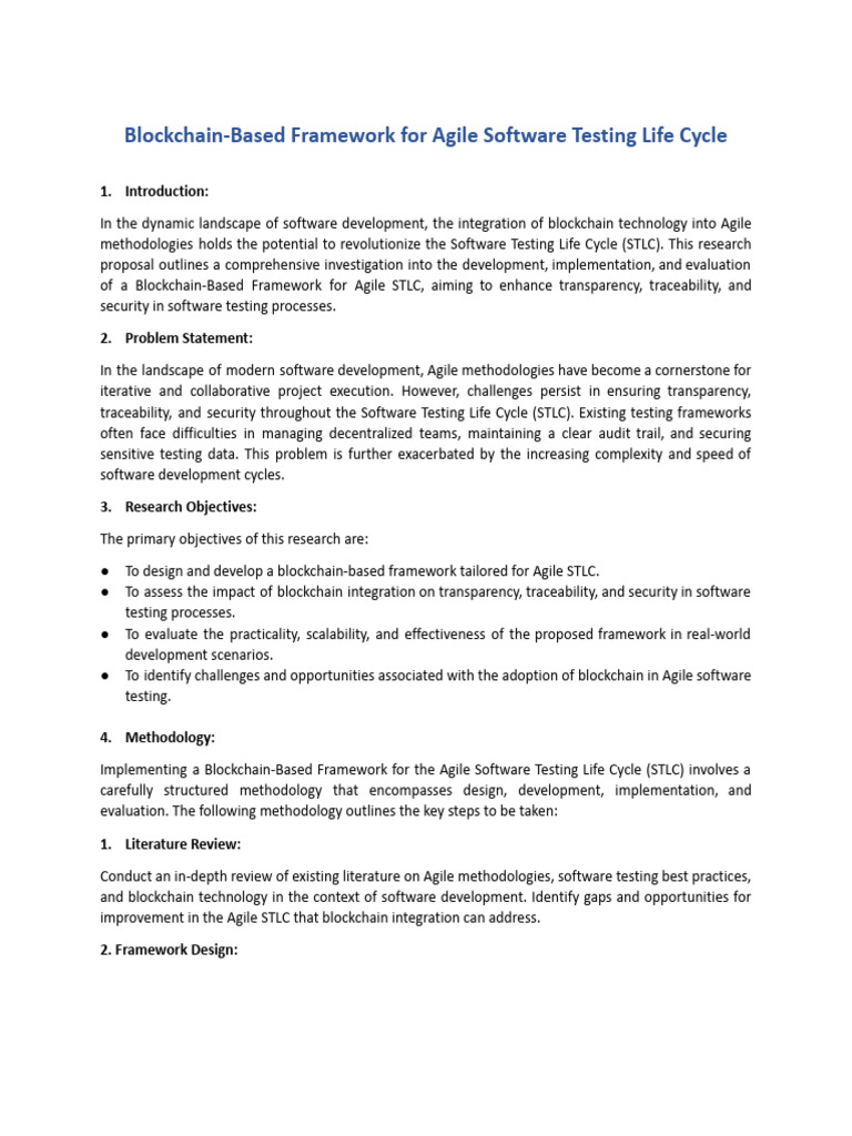 Blockchain Based Framework For Agile Software Testing Life Cycle Methodology Pdf Agile 