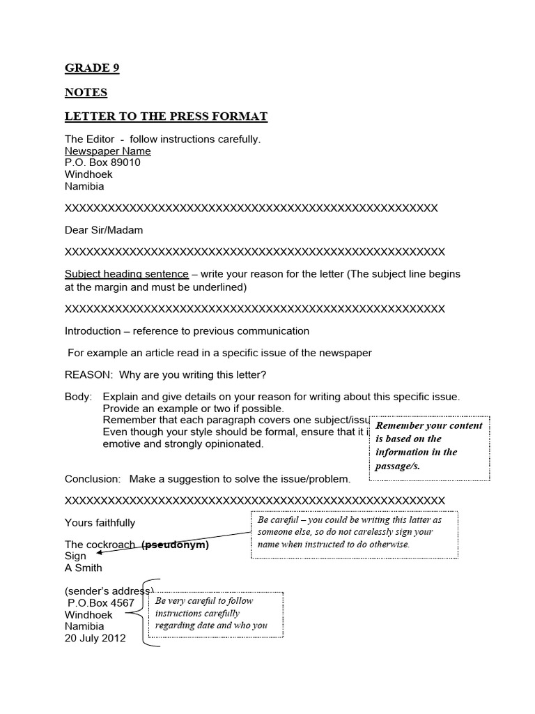 Grade 9 Letter To The Press | PDF