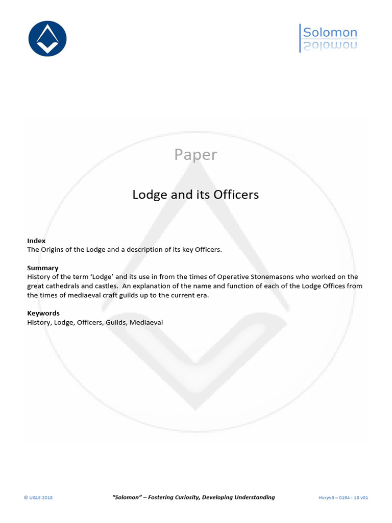 HP - 0194 - Lodge and its Officers | PDF | Freemasonry | Masonic Lodge