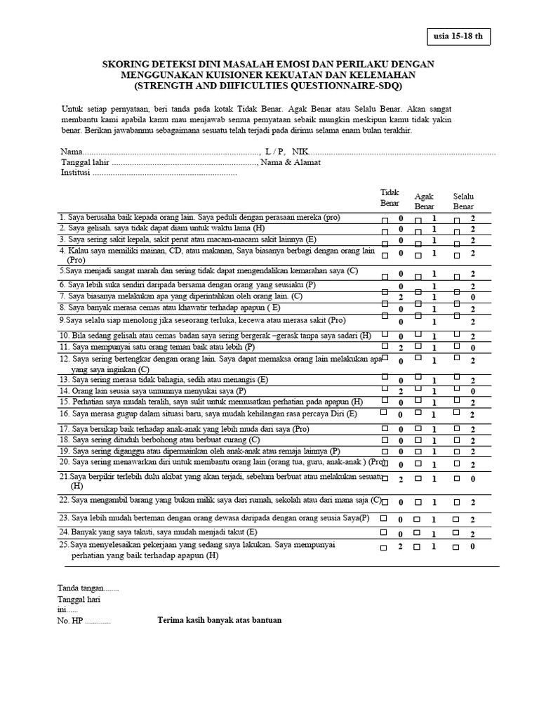 01 Instrumen SDQ - 25 | PDF