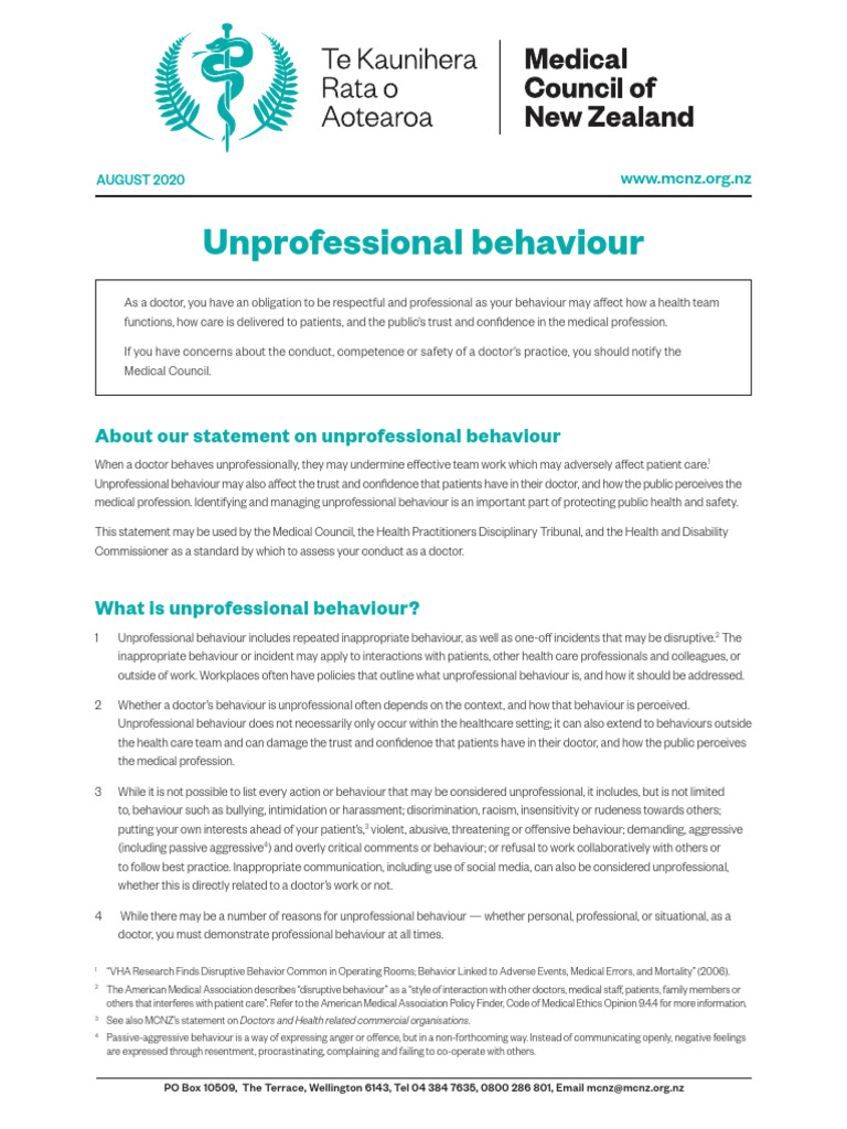 Statement On Unprofessional Behaviour | PDF | Physician | Health Care
