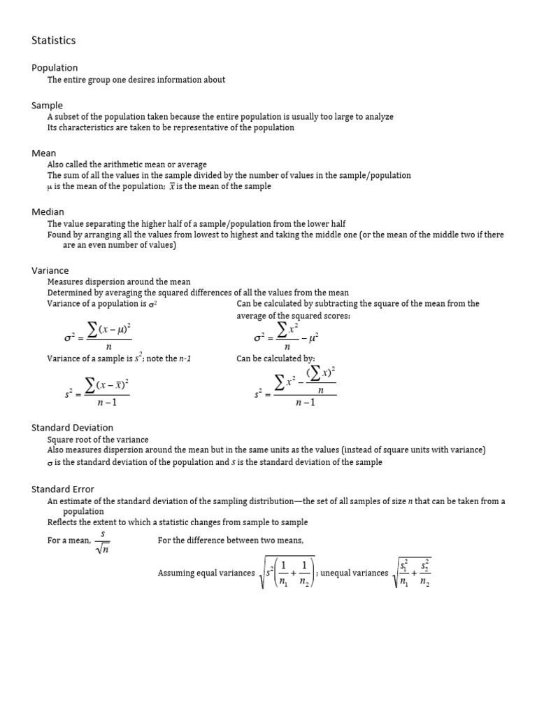 Statistics Cheat Sheet 1663171849 | PDF