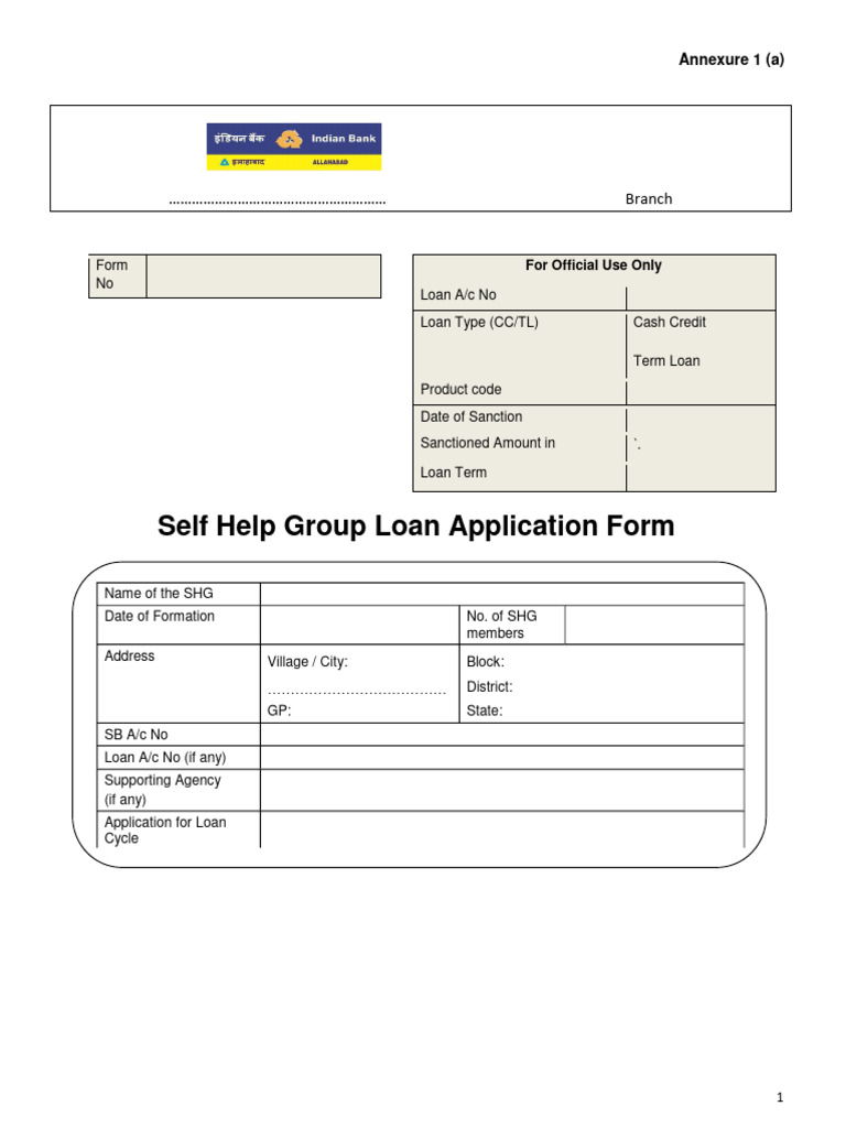 SHG Loan Application Form Template | PDF | Loans | Banks