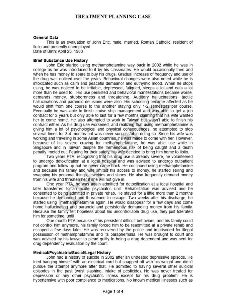 John Eric Sample Case | PDF | Drug Rehabilitation | Major Depressive ...