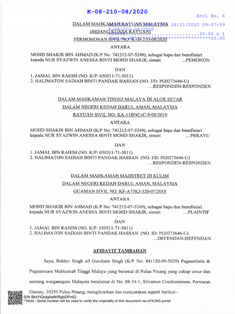 Encl 6 - Afidavit Tambahan Pemohon | PDF