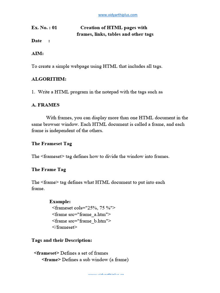 WEB TECH lab manual | PDF | Html Element | Html