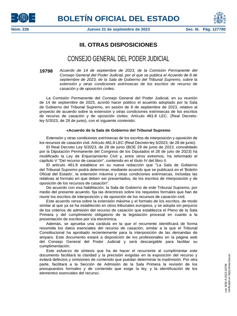 Normas Escritos de Interposición y Oposición - Acuerdo CP CGPJ 14092023 | PDF | Justicia ...