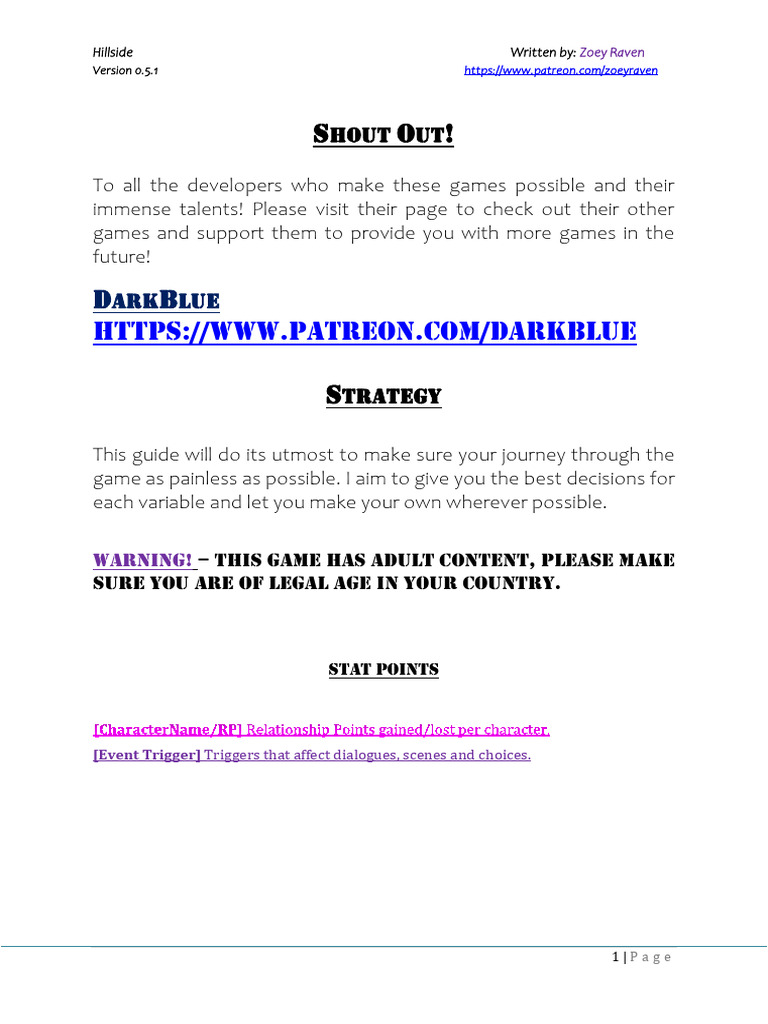 Hillside v0.5.1 Walkthrough | PDF