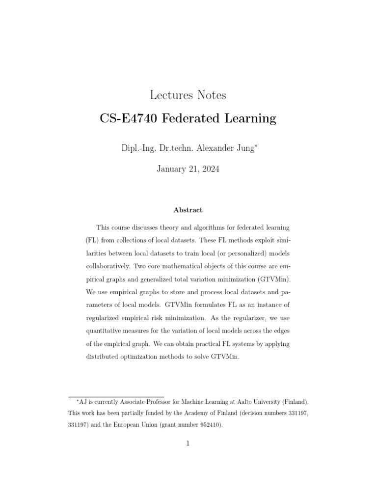 FL LectureNotes | PDF | Machine Learning | Mathematical Optimization
