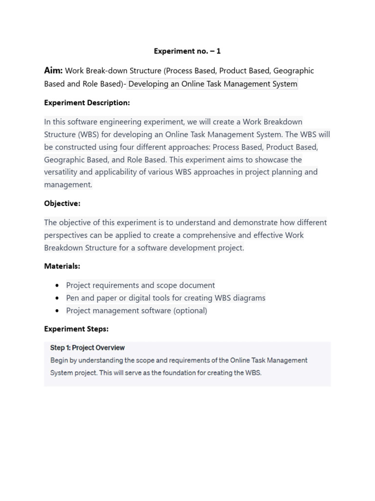 WBS for Online Task Management System | PDF | Version Control | Unified ...