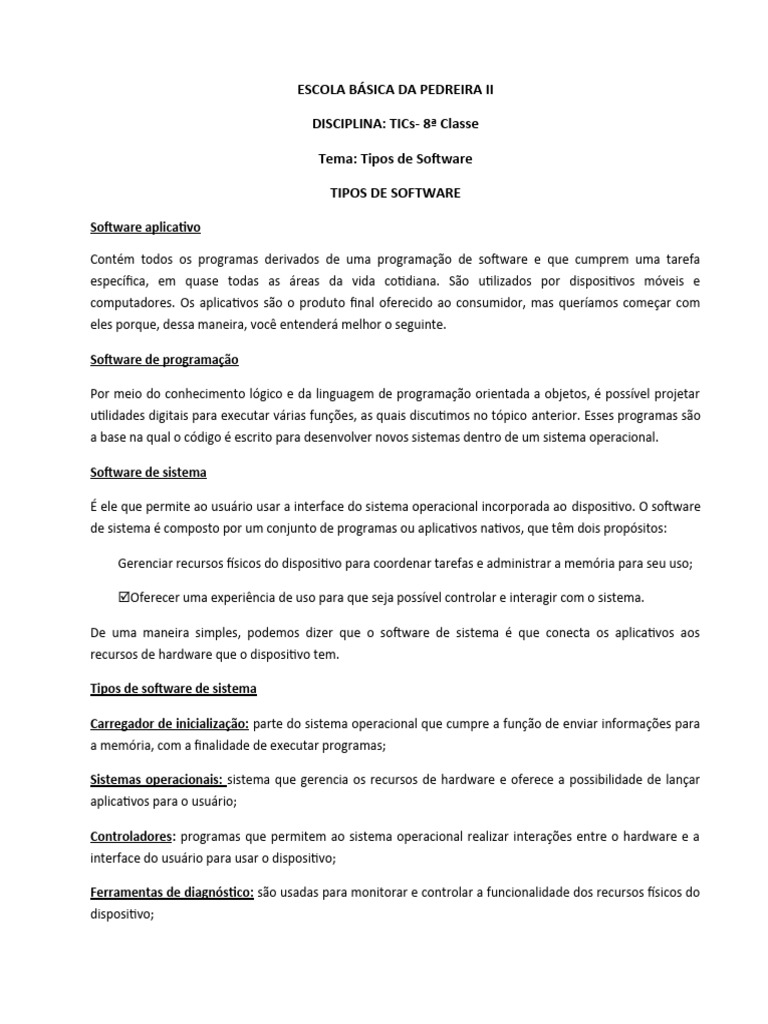 Tipos De Software Pdf Sistema Operacional Programas 9246