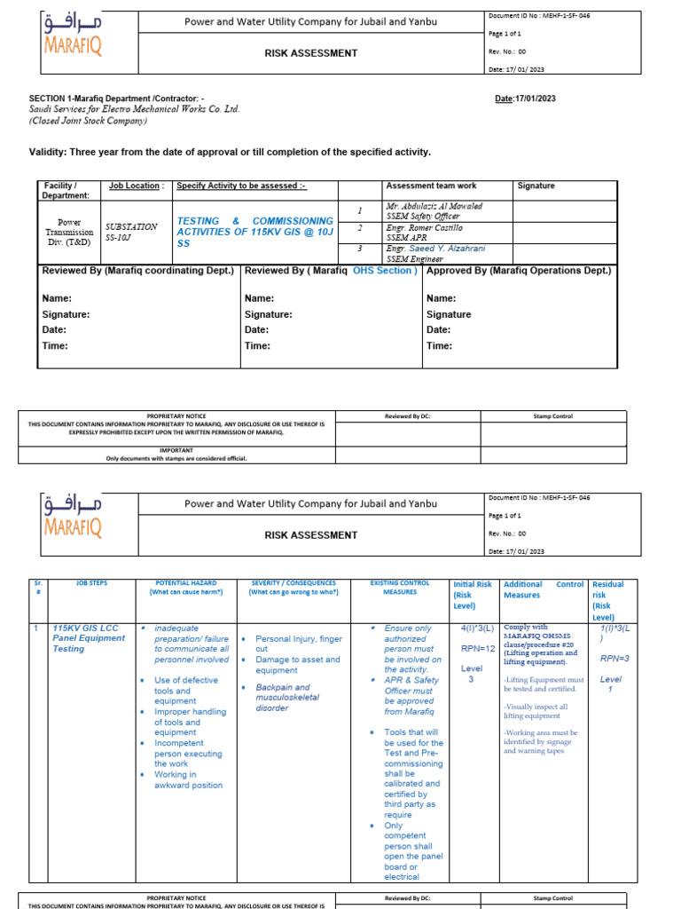 Dynamic Risk Assessment for T & C activities of 115kV GIS updated | PDF ... Dynamic Risk Assessment for T & C activities of 115kV GIS updated | PDF ...
