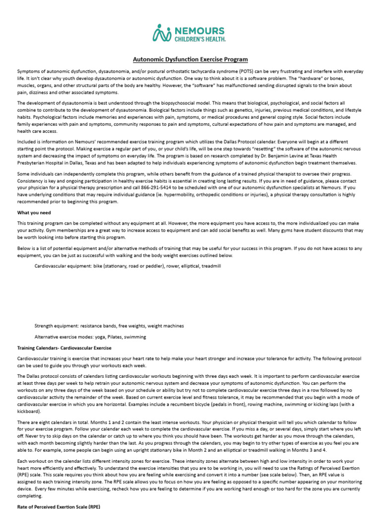 Autonomic Dysfunction Exercise Program | PDF | Anatomical Terms Of Motion | Clinical Medicine