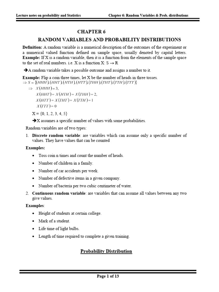 Chapter-6-Random Variables & Probability Distributions | PDF | Probability Distribution | Normal ...