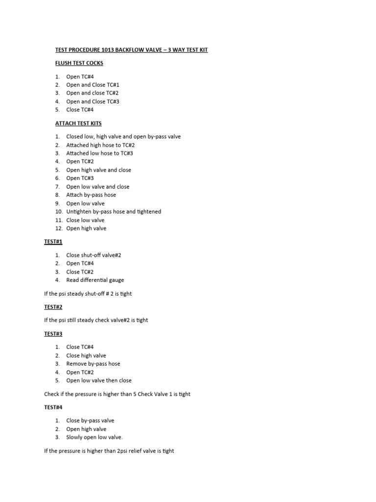 Backflow Valve Test Procedure 1013 | PDF