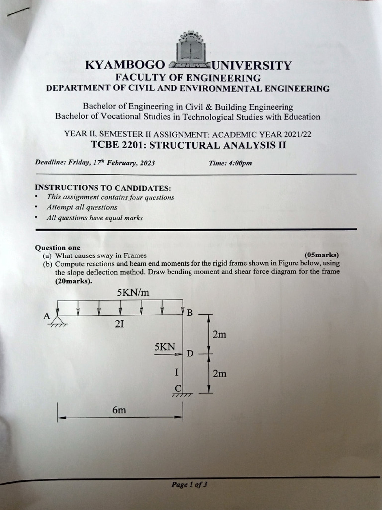 Structural Analysis 2 Assignment | Download Free PDF | Beam (Structure ...
