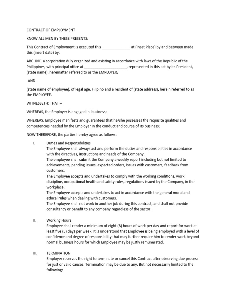 Employment Contract | PDF | Employment | Occupational Safety And Health