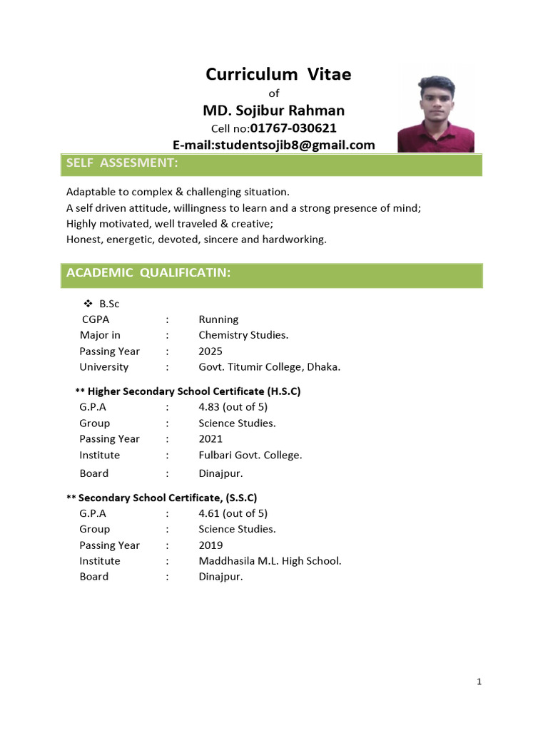 Curriculum Vitae: MD. Sojibur Rahman | PDF