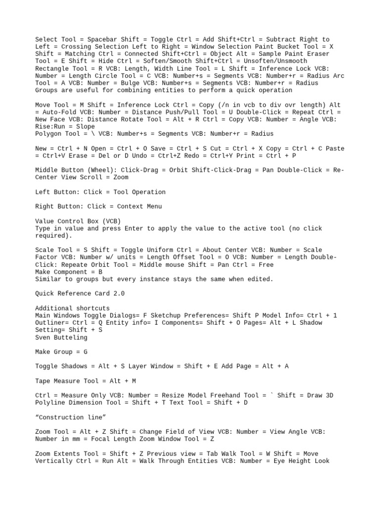 SKETCHUP Keyboard Shortcuts | PDF | Control Key | Keyboard Shortcut