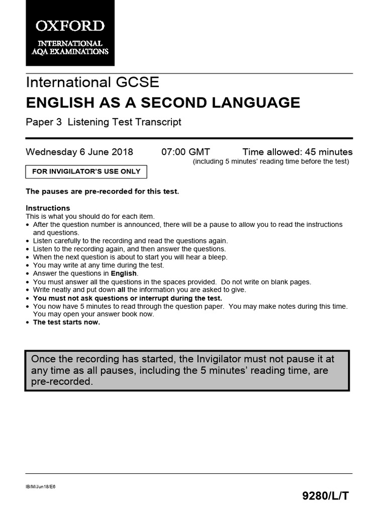 Gcse Esl Jun 18 Transcript3 | PDF