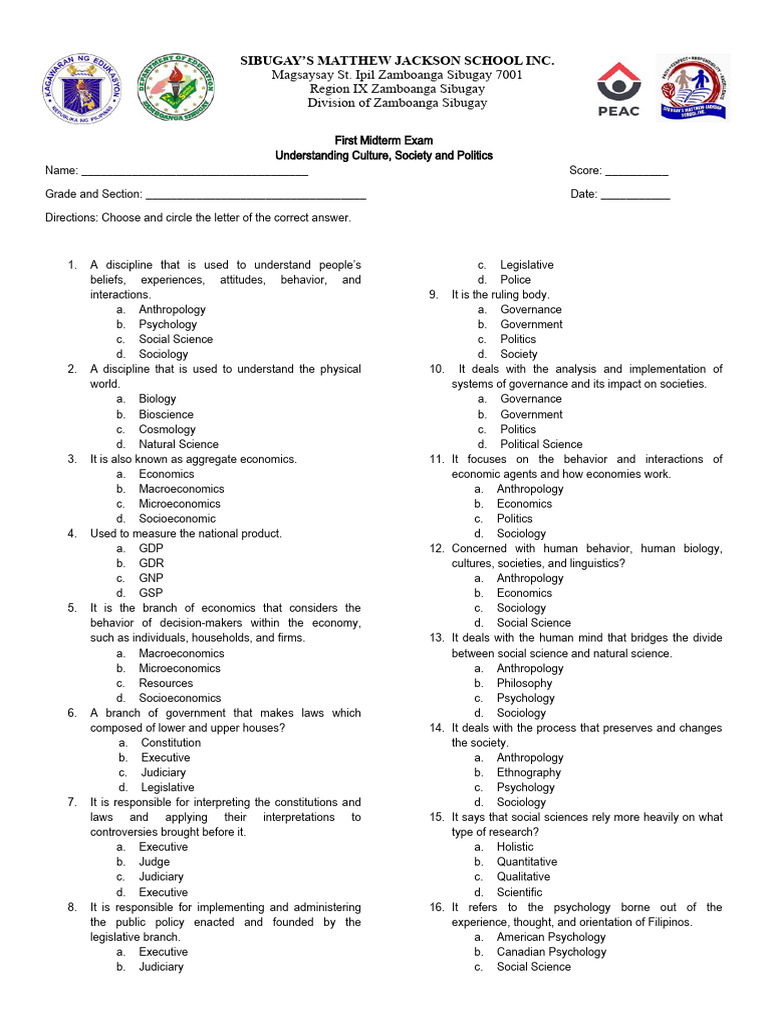 Questionnaires For First Midterm | PDF | Social Sciences | Theism