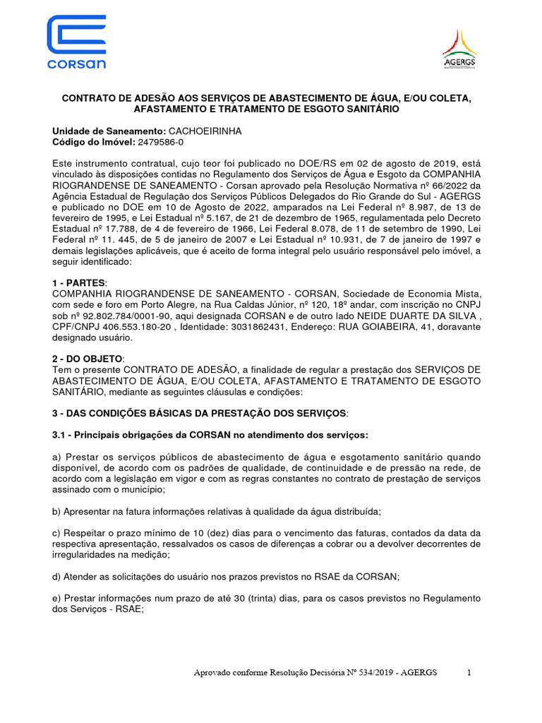 Contrato de Água e Esgoto Corsan | PDF | Águas residuais | Saneamento