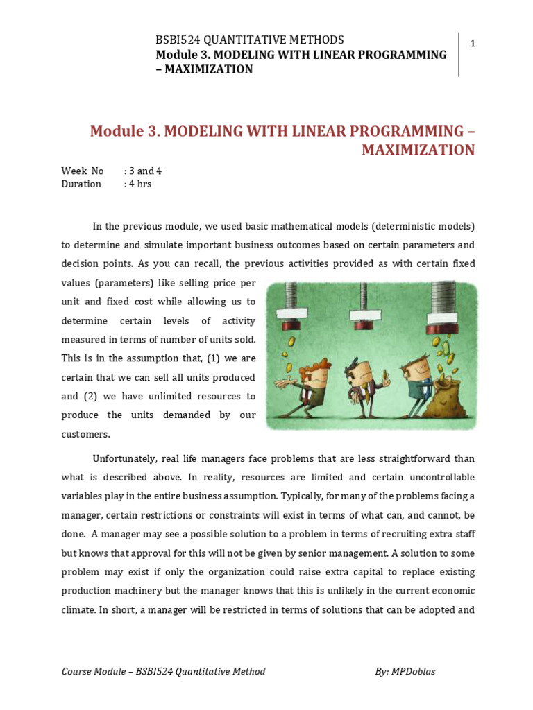 Module 3_modeling With Linear Programming_maximization_wk3 | PDF | Mathematical Optimization ...