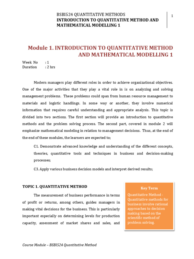 Module 1 - Intro To Modeling 1 - wk1 | PDF | Quantitative Research | Decision Making